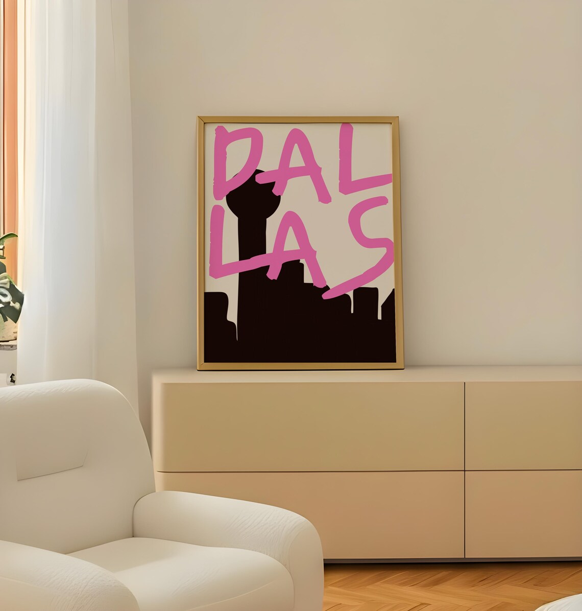 Dallas Wall Art • Hand Drawn Dallas Print • Pink Dallas Typography ...