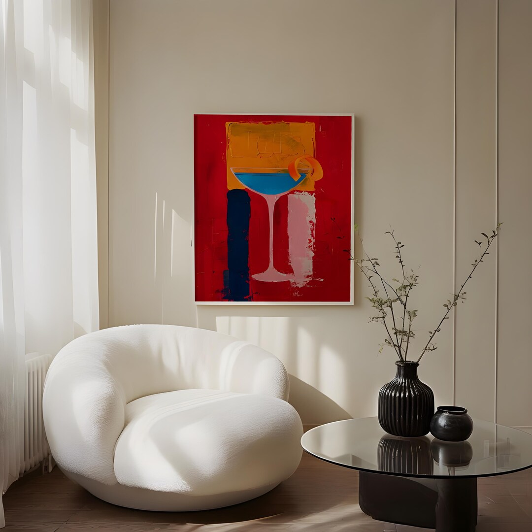 Vibrant Abstract Cocktail Painting Wall Art - Martini Glass Digital ...