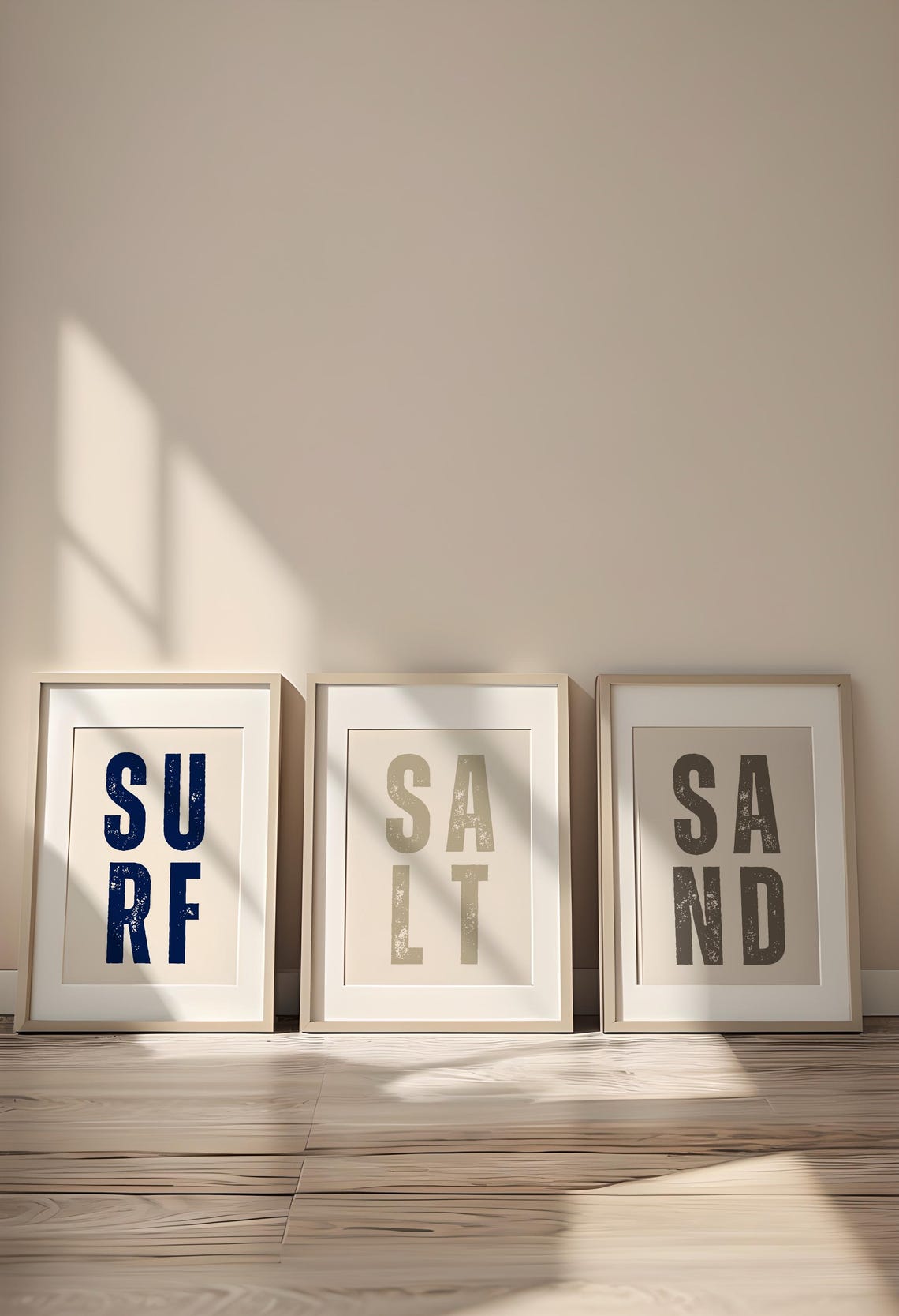 SURF SALT SAND Printable Wall Art Trio – Minimalist Coastal Typography ...