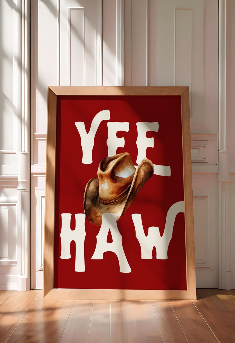 YEEHAW Digital Wall Art - Rustic Cowboy Hat Print, Wild West Prints ...