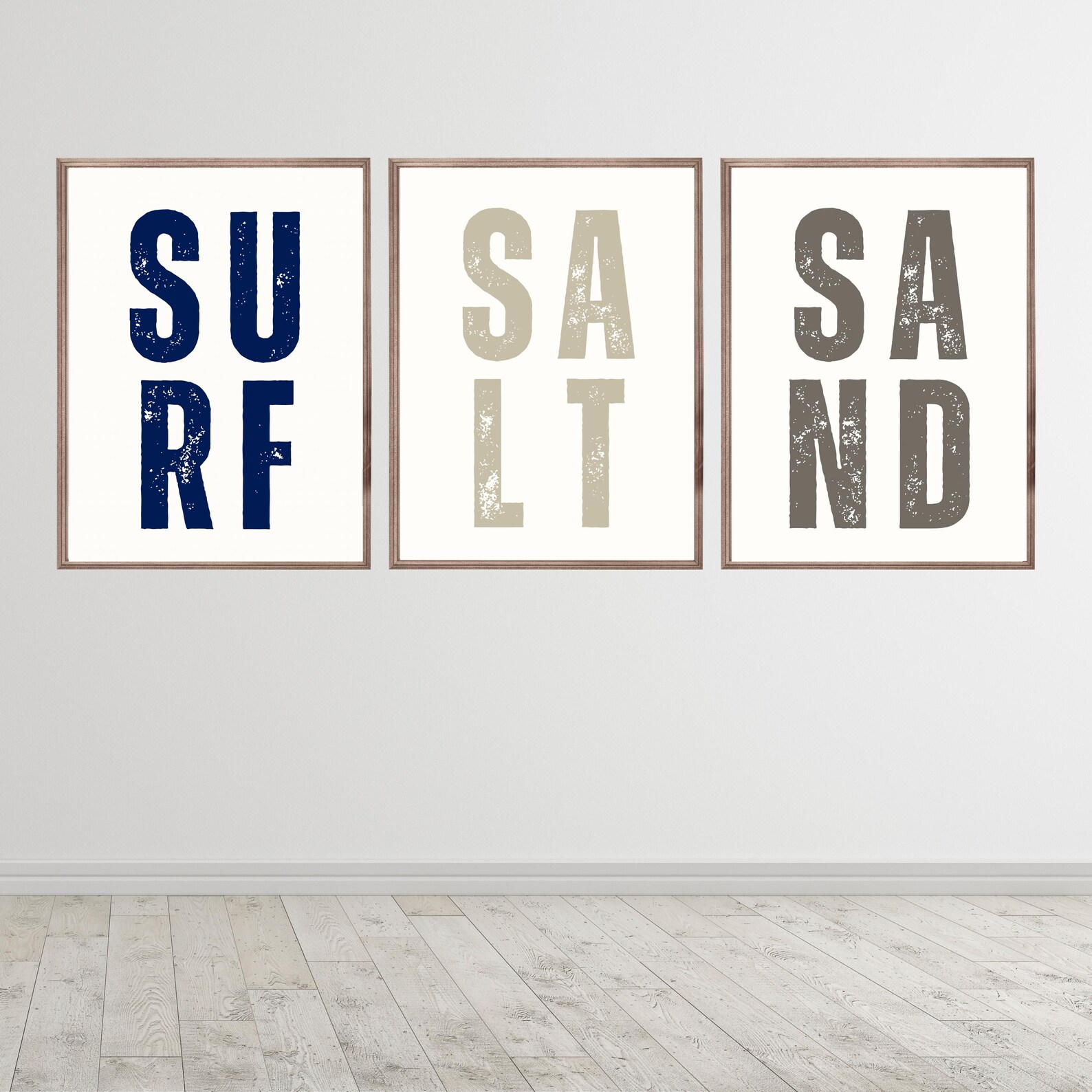 SURF SALT SAND Printable Wall Art Trio – Minimalist Coastal Typography ...