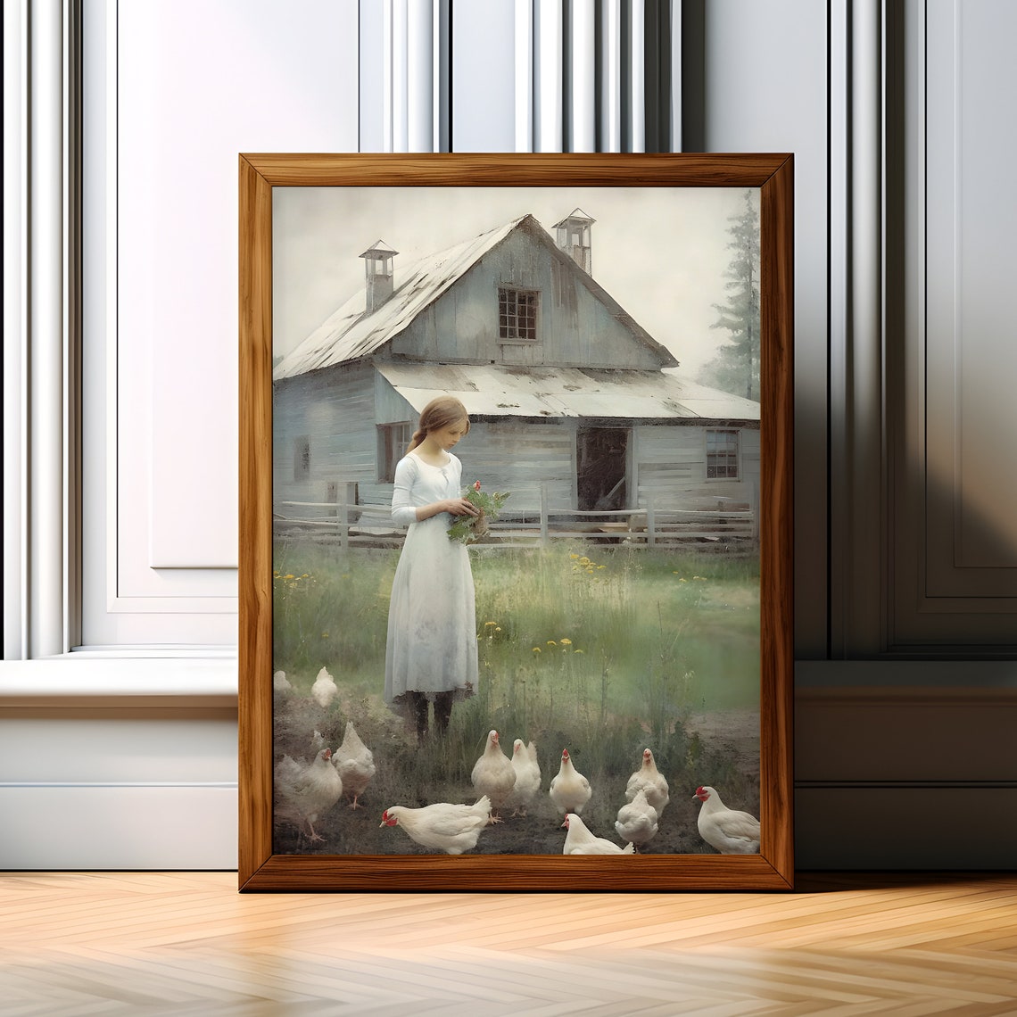 Girl Farmhouse Art Chicken Farm Painting, Feminist Wall Decor, Home ...