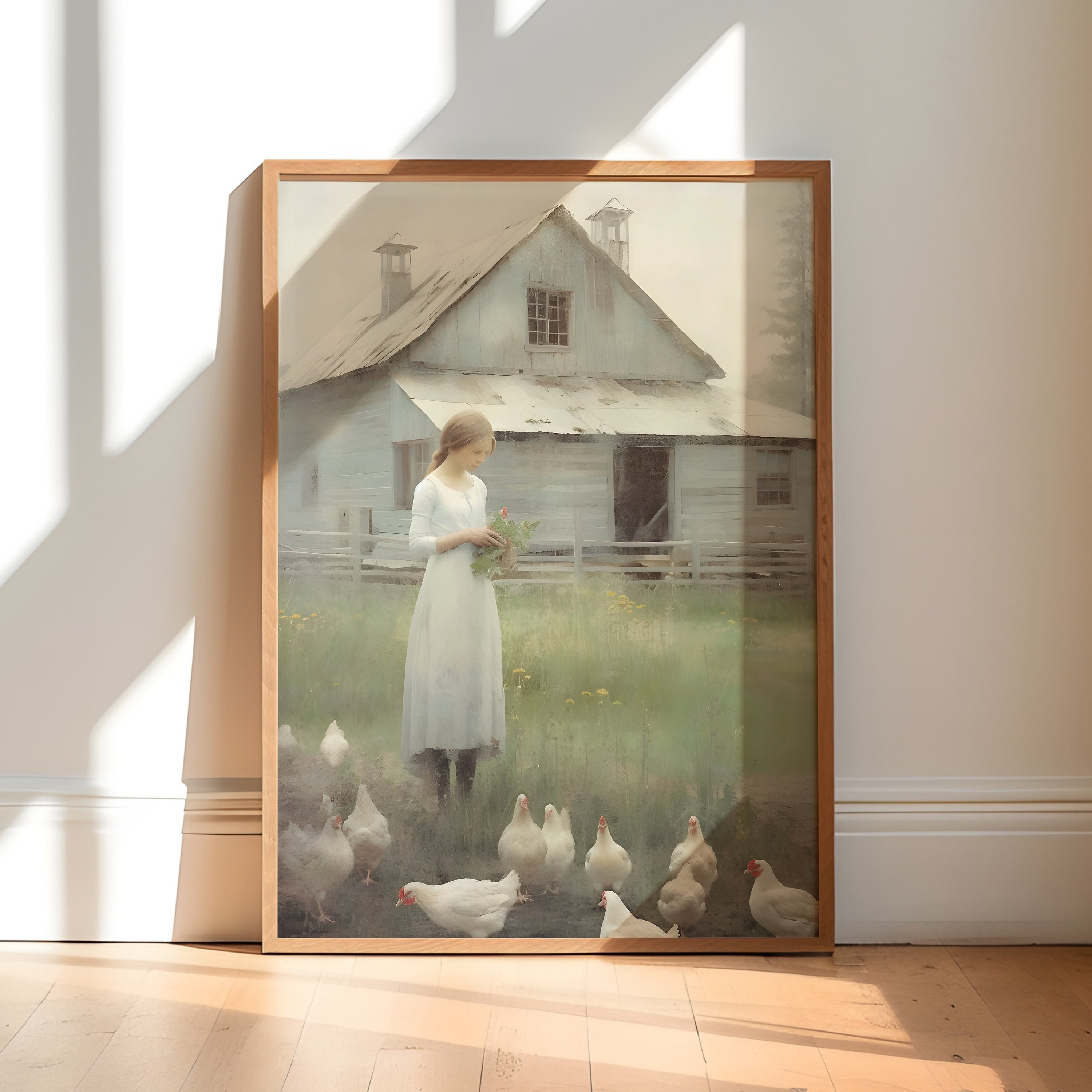 Girl Farmhouse Art Chicken Farm Painting, Feminist Wall Decor, Home ...