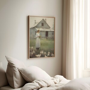 Girl Farmhouse Art Chicken Farm Painting, Feminist Wall Decor, Home ...
