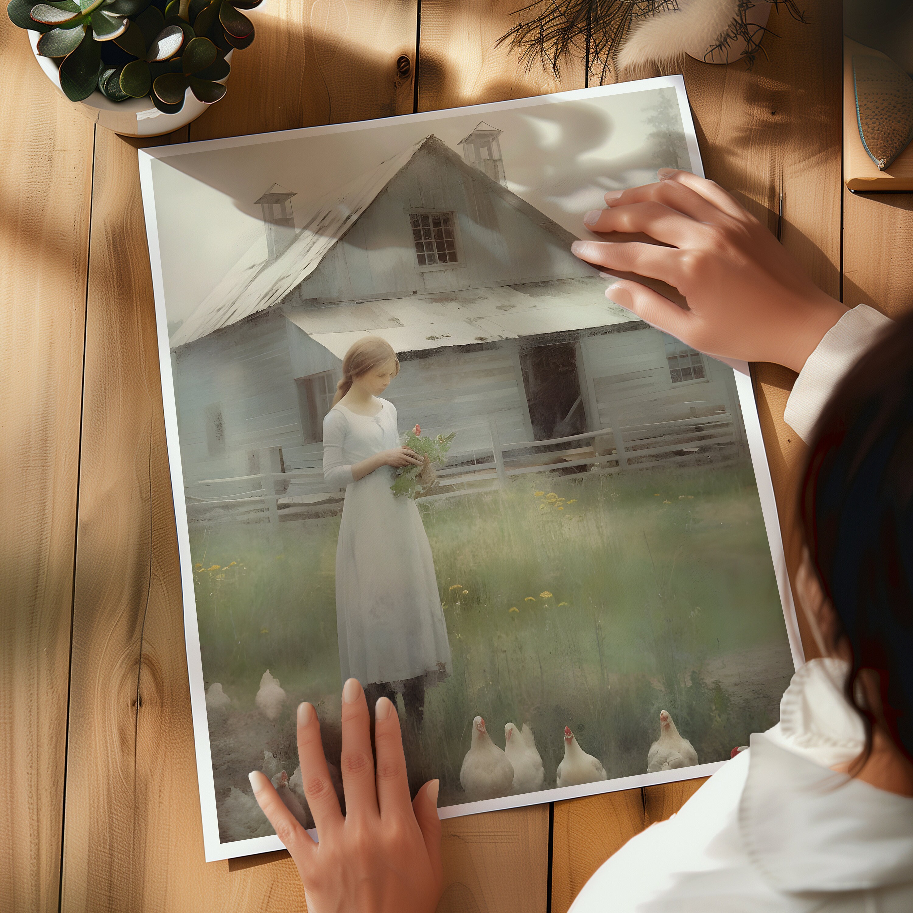 Girl Farmhouse Art Chicken Farm Painting, Feminist Wall Decor, Home ...