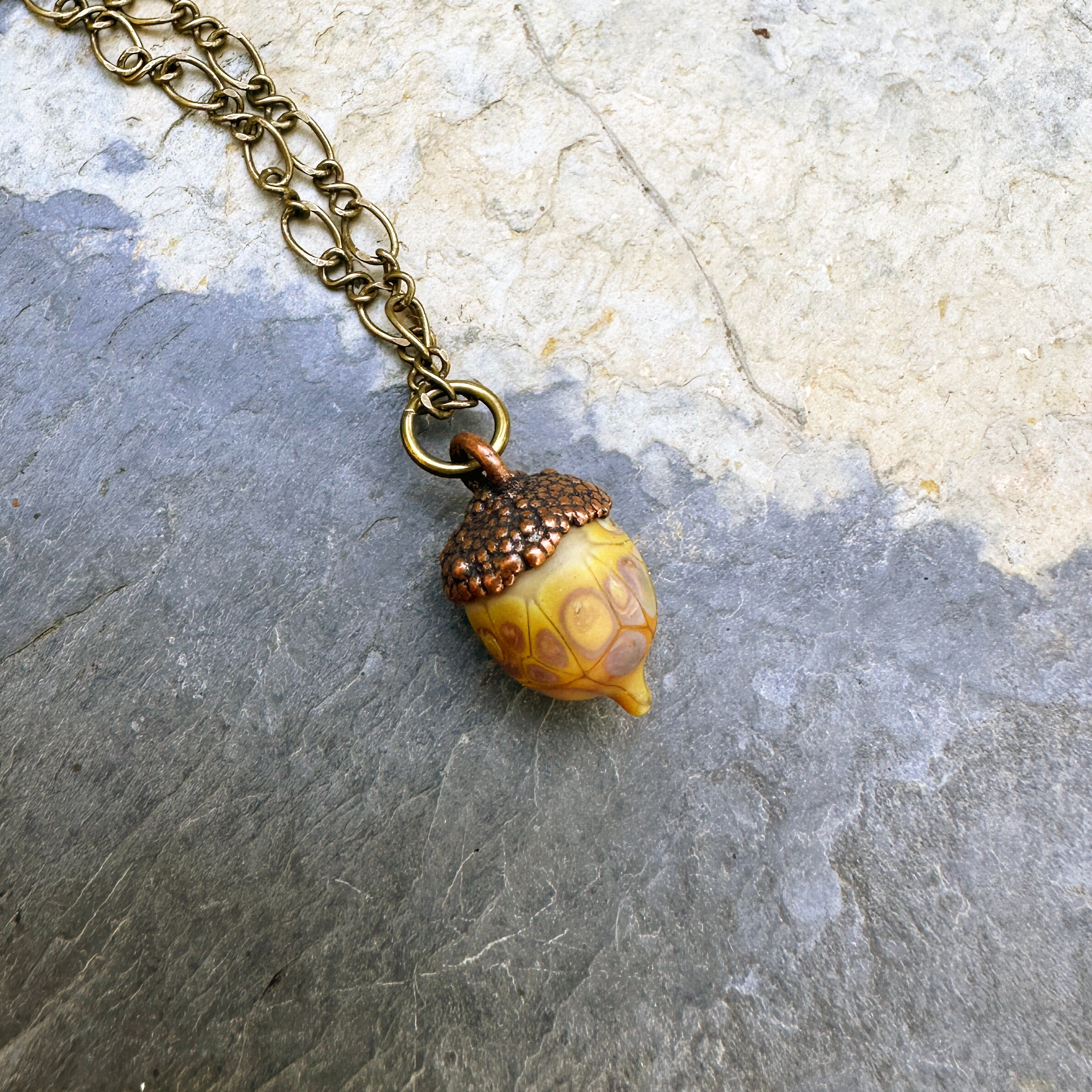 Tiny Glass Acorn Pendant, Oak Tree Acorn Necklace, Fairy Core, Forest ...