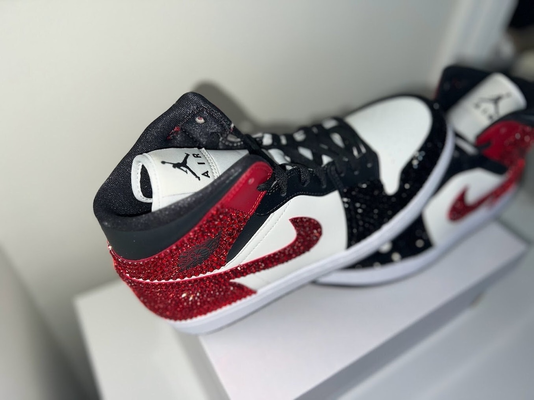 Custom Rhinestone Jordan 1 Mid Sneakers: Bedazzled Nikes - Etsy