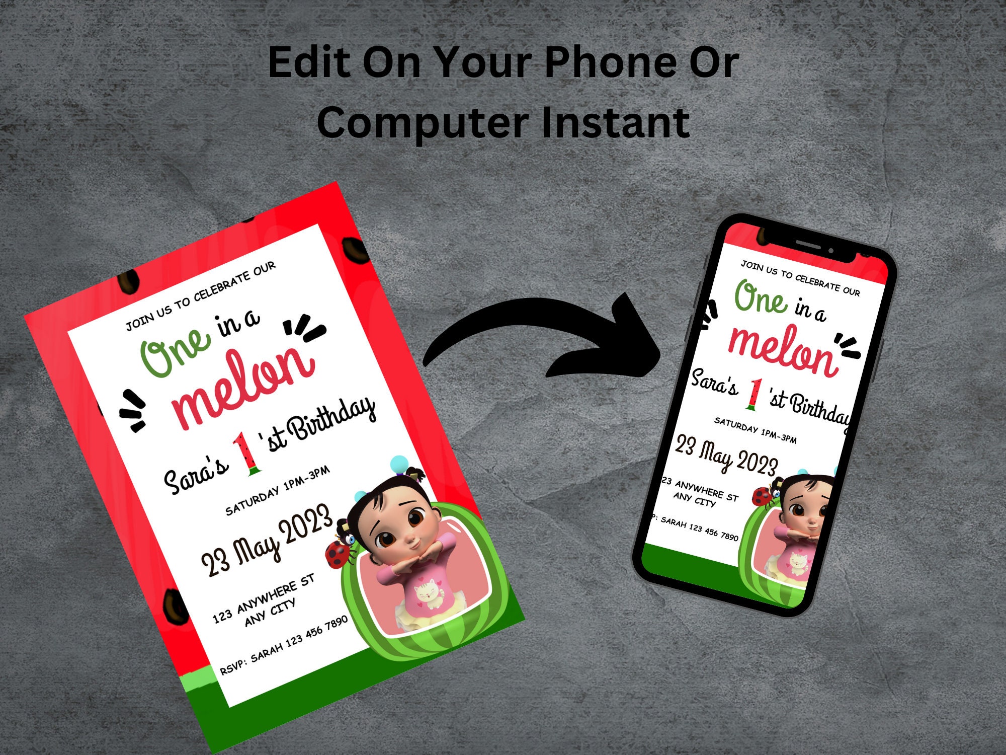 Kids Invitations, Printable Invitations, Watermelon Invitations, Girl ...