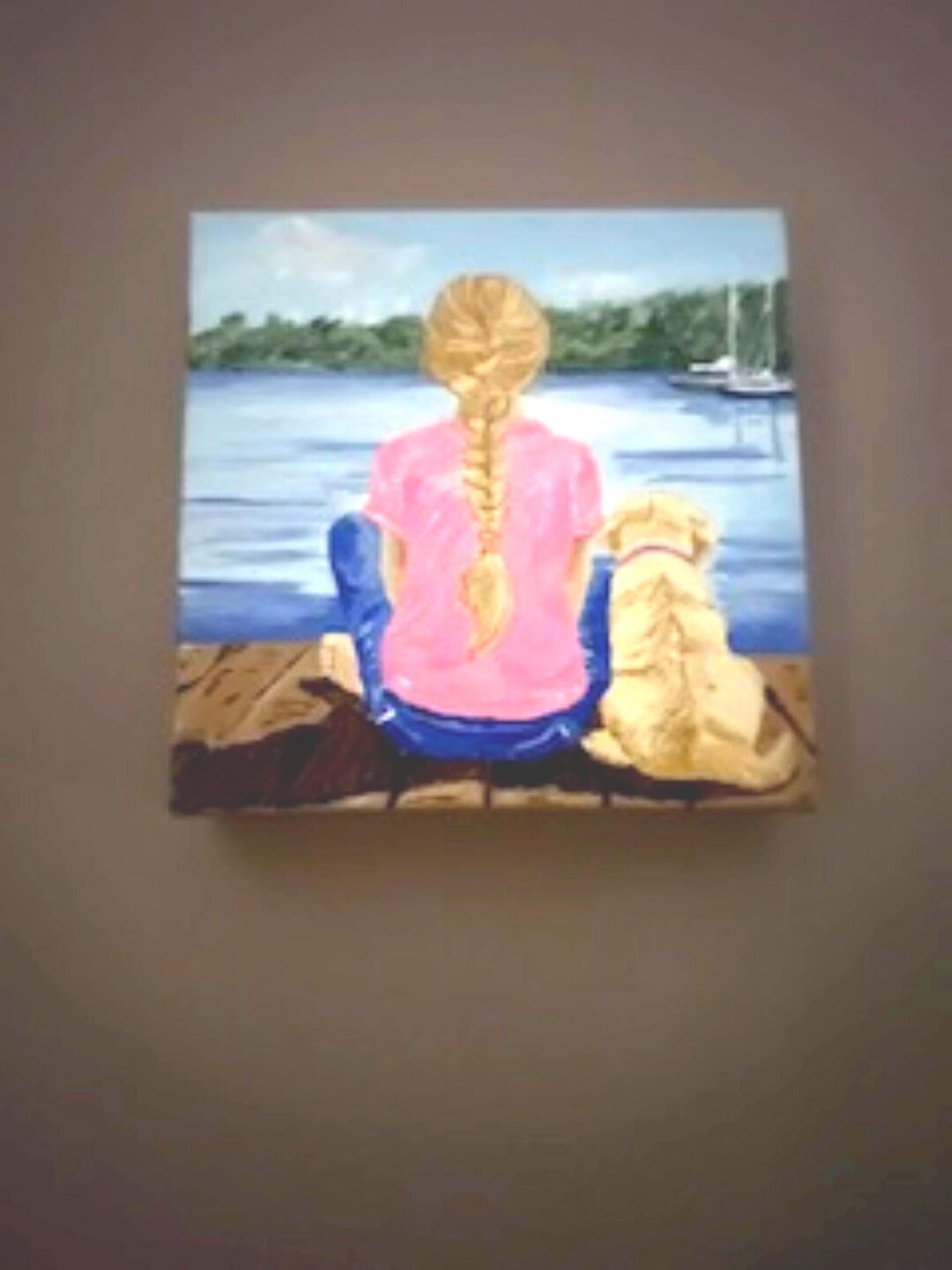 Golden Bond – Original Acrylic Painting of Girl and Yellow Lab on Dock ...