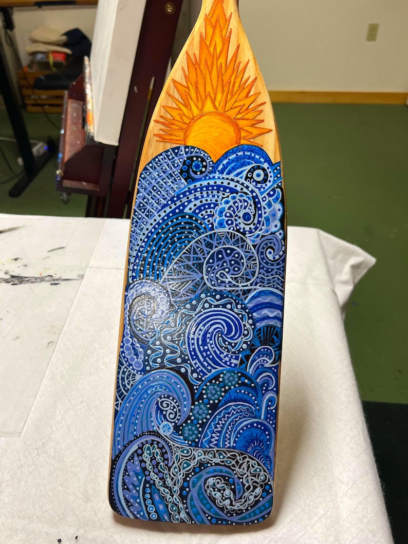 Original Hand Painted Canoe Paddle-sun and Waves Wood Art - Etsy