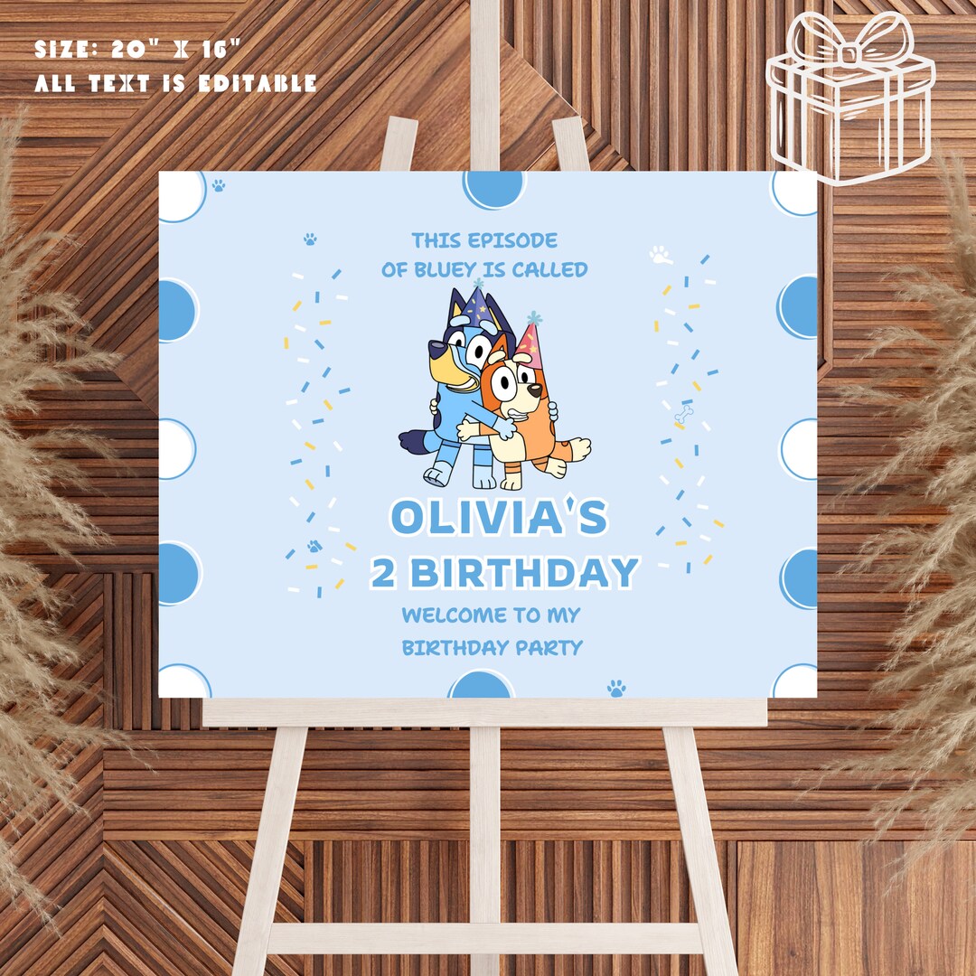 Bluey Birthday Welcome Sign, Birthday Invitation Template Printable ...