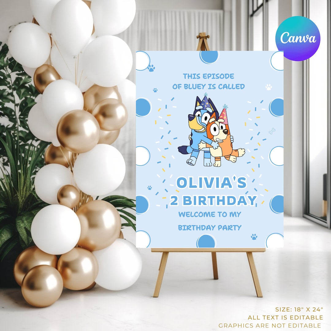 Bluey Birthday Welcome Sign, Birthday Invitation Template Printable ...