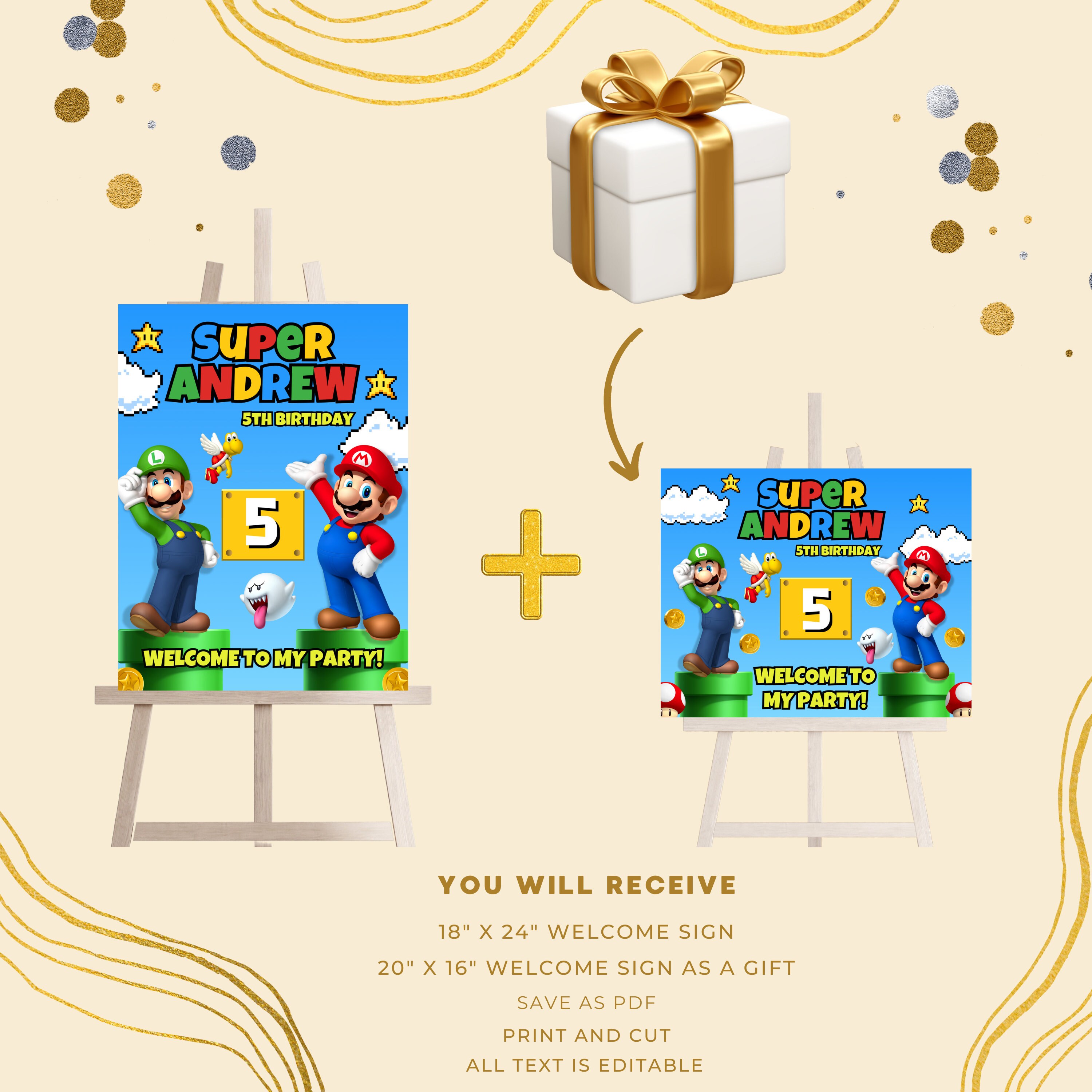 Super Mario Welcome Sign for Boy,mario Birthday Sign, Invitation Mario ...