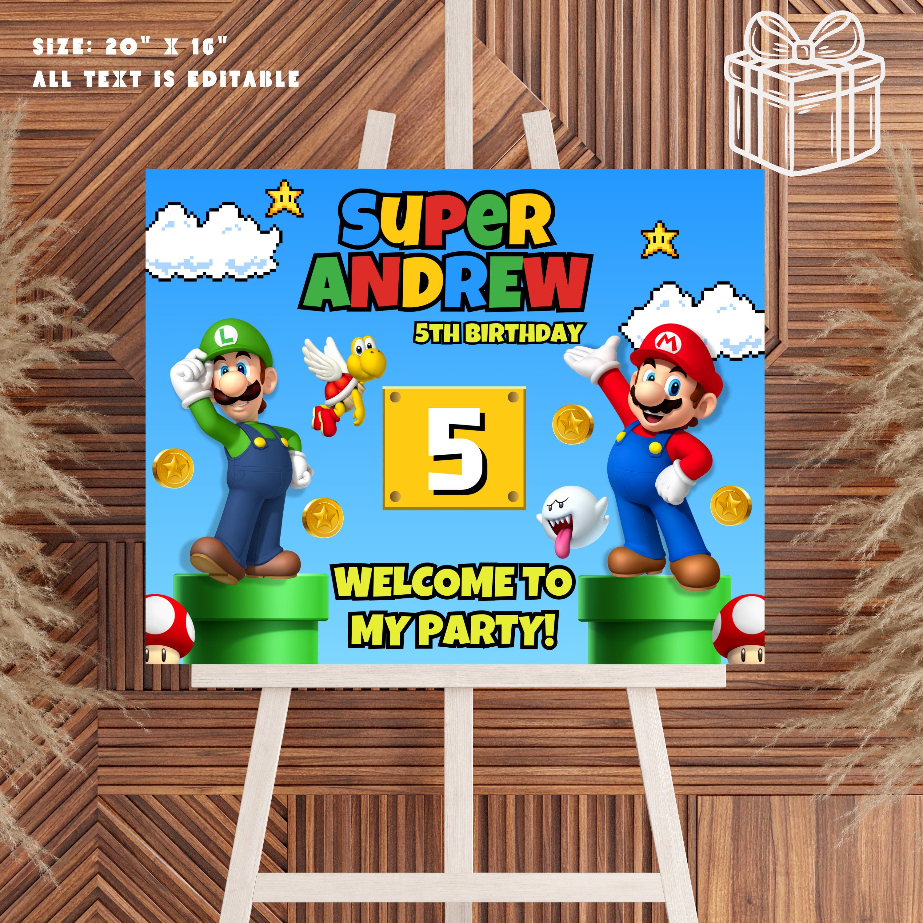 Super Mario Welcome Sign for Boy,mario Birthday Sign, Invitation Mario ...