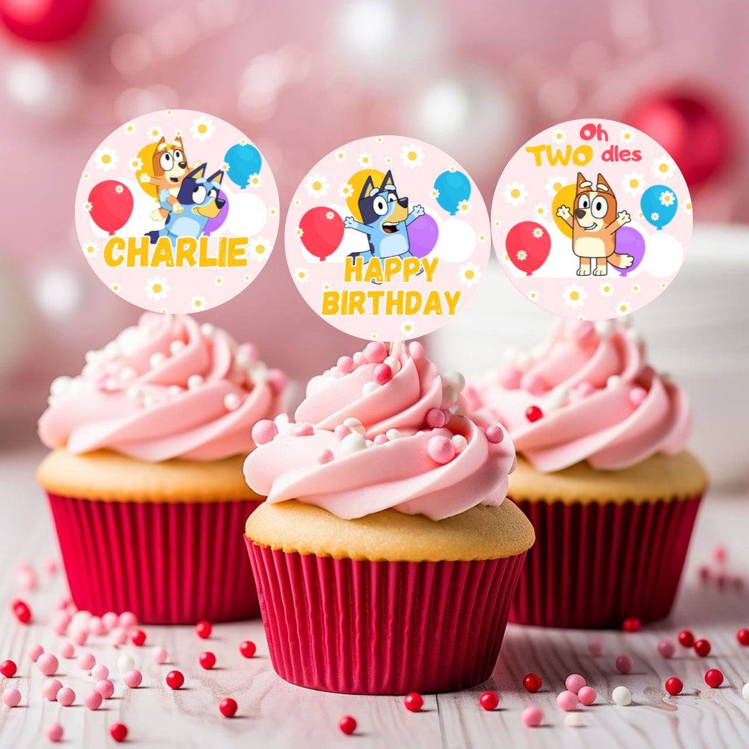 Bluey Cupcake Toppers for Girl,blue Dog Girls Birthday,party Supplies ...