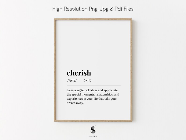 Cherish Definition Print, Gratitude Wall Art, Dictionary Print ...