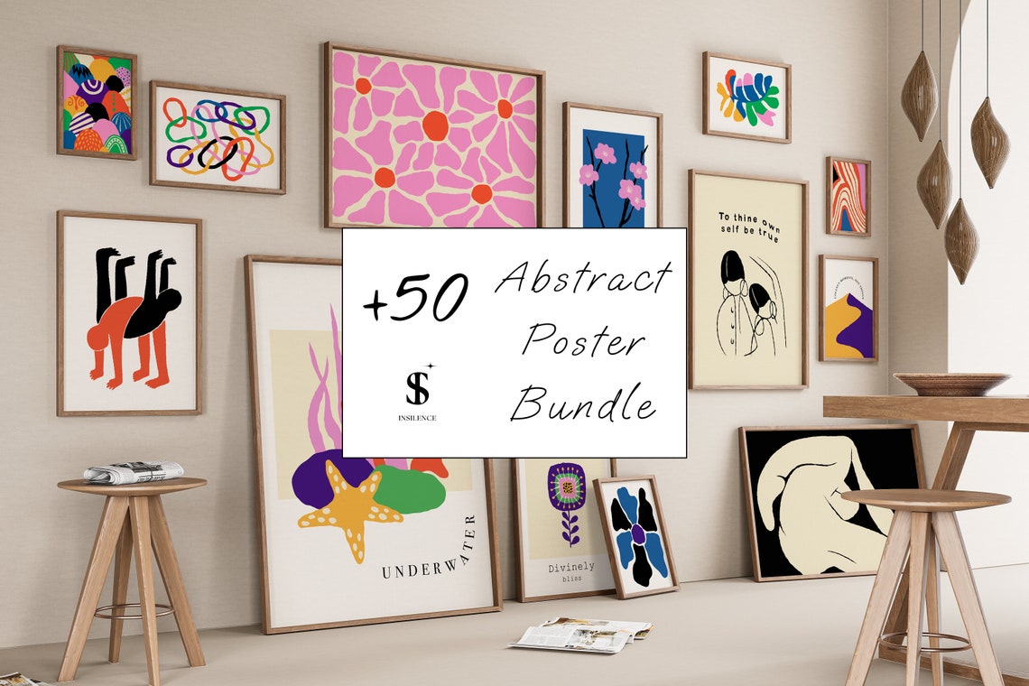 50 Printable Wall Art Bundle, Abstract Wall Art Set, Eclectic Gallery ...