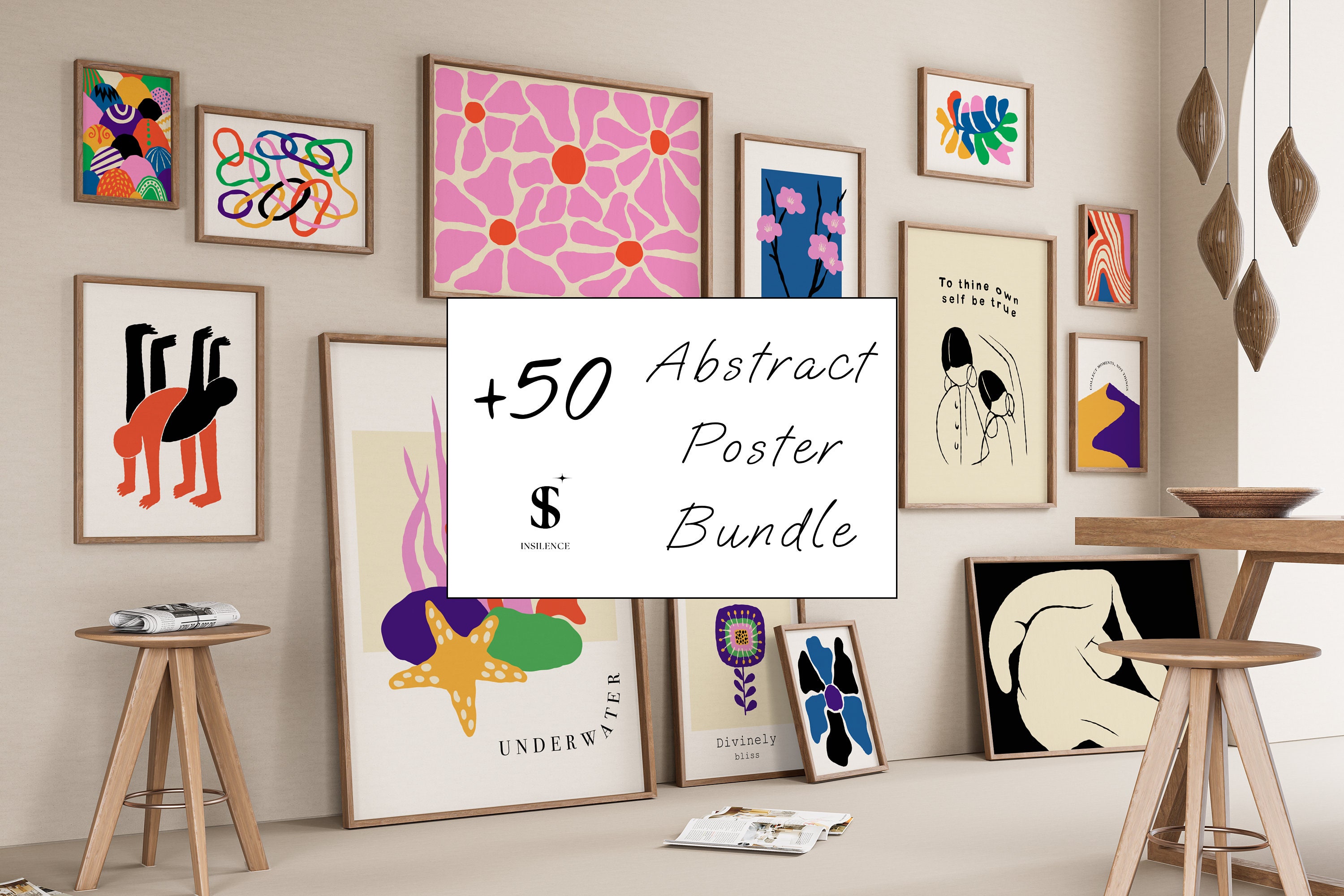 50+ Printable Wall Art Bundle, Abstract Wall Art Set, Eclectic Gallery ...