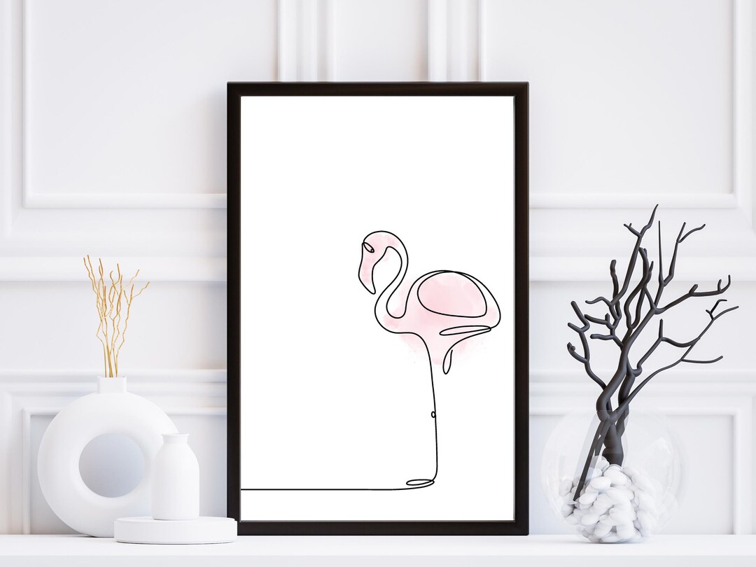 Pink Flamingo One Line Drawing, Abstract Digital Printable, Single Line ...