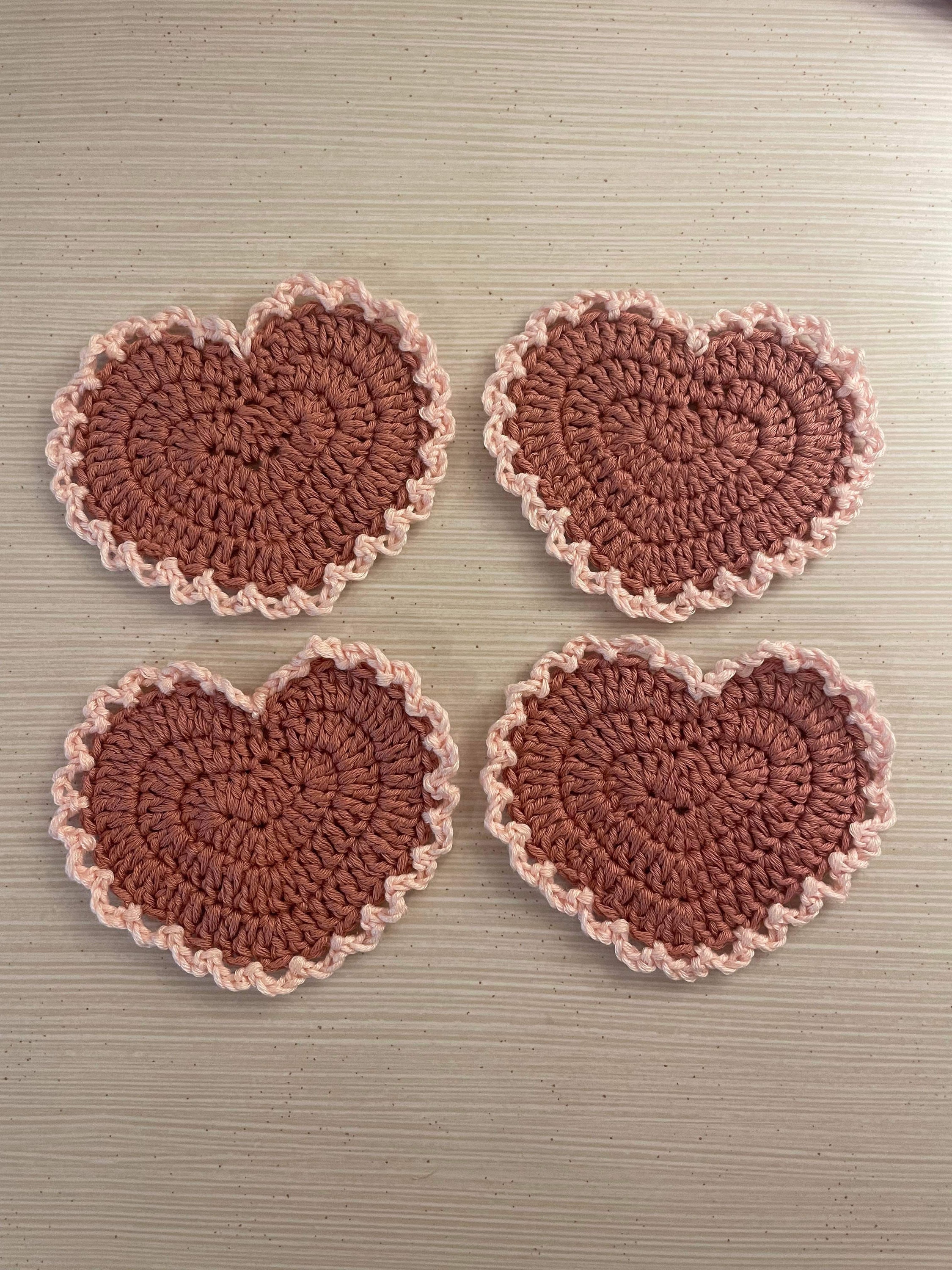 Crochet Coquette Heart Coasters Sets of 2 or 4, Handmade Cute Crochet ...