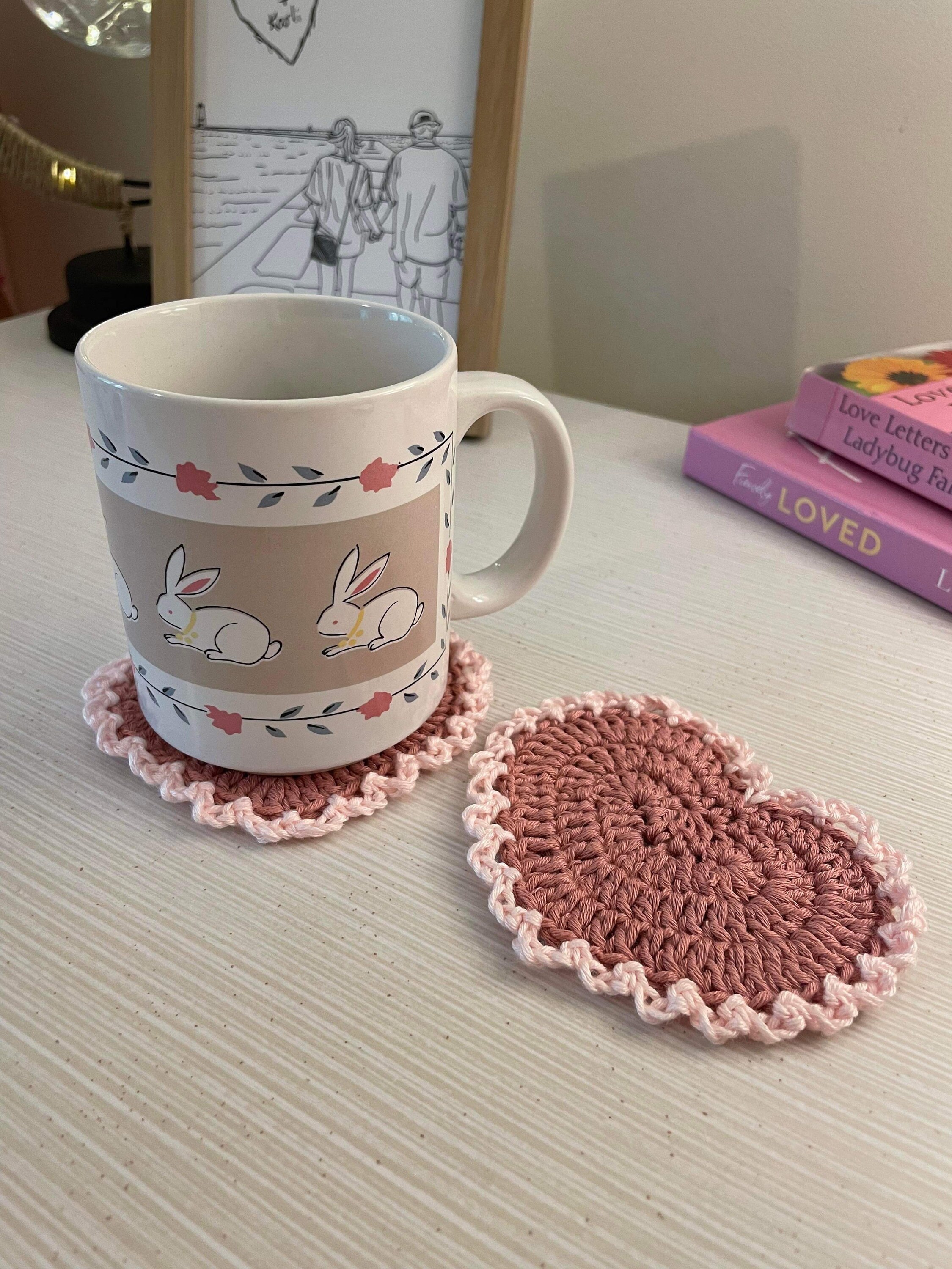Crochet Coquette Heart Coasters Sets of 2 or 4, Handmade Cute Crochet ...