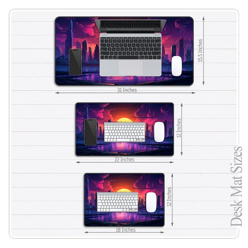 Retro Synthwave Desk Mat - Cityscape Sunset - Design 2 | 1980s Retro ...