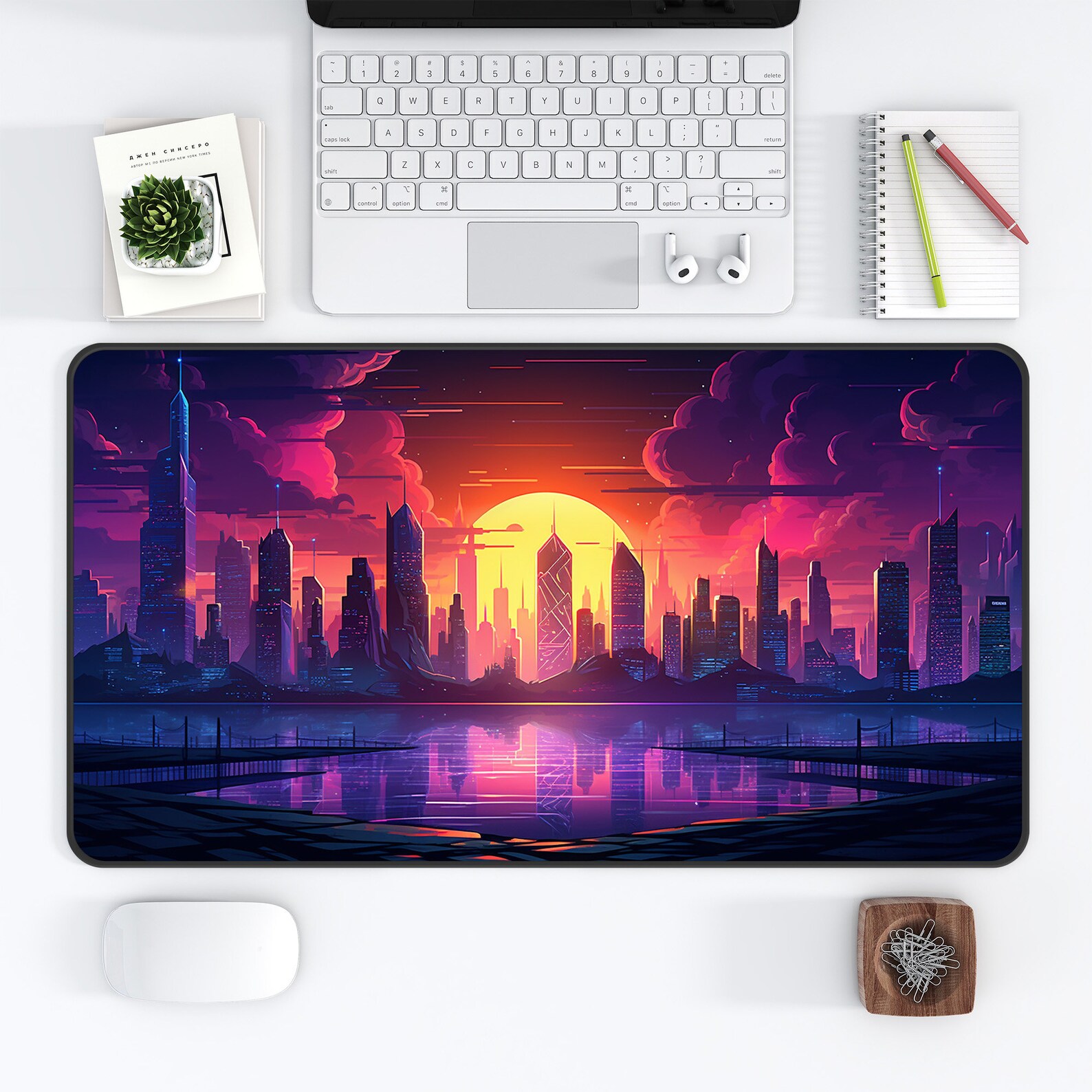 Retro Synthwave Desk Mat - Cityscape Sunset - Design 2 | 1980s Retro ...