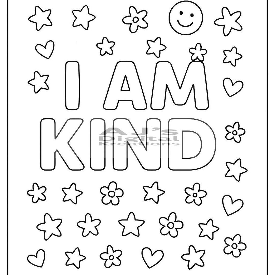 Kids' Affirmation Coloring Pages: I Am Kind, Brave, Loved (PDF) - Etsy