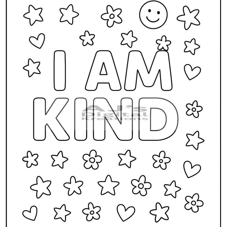 Kids' Affirmation Coloring Pages: I Am Kind, Brave, Loved (PDF) - Etsy