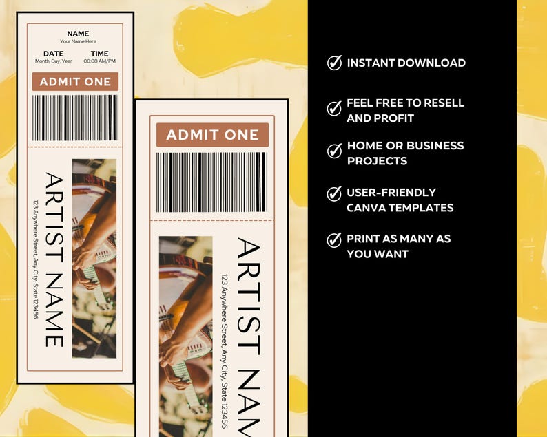 Printable Concert Ticket Template, Editable Design (custom Text) - Etsy