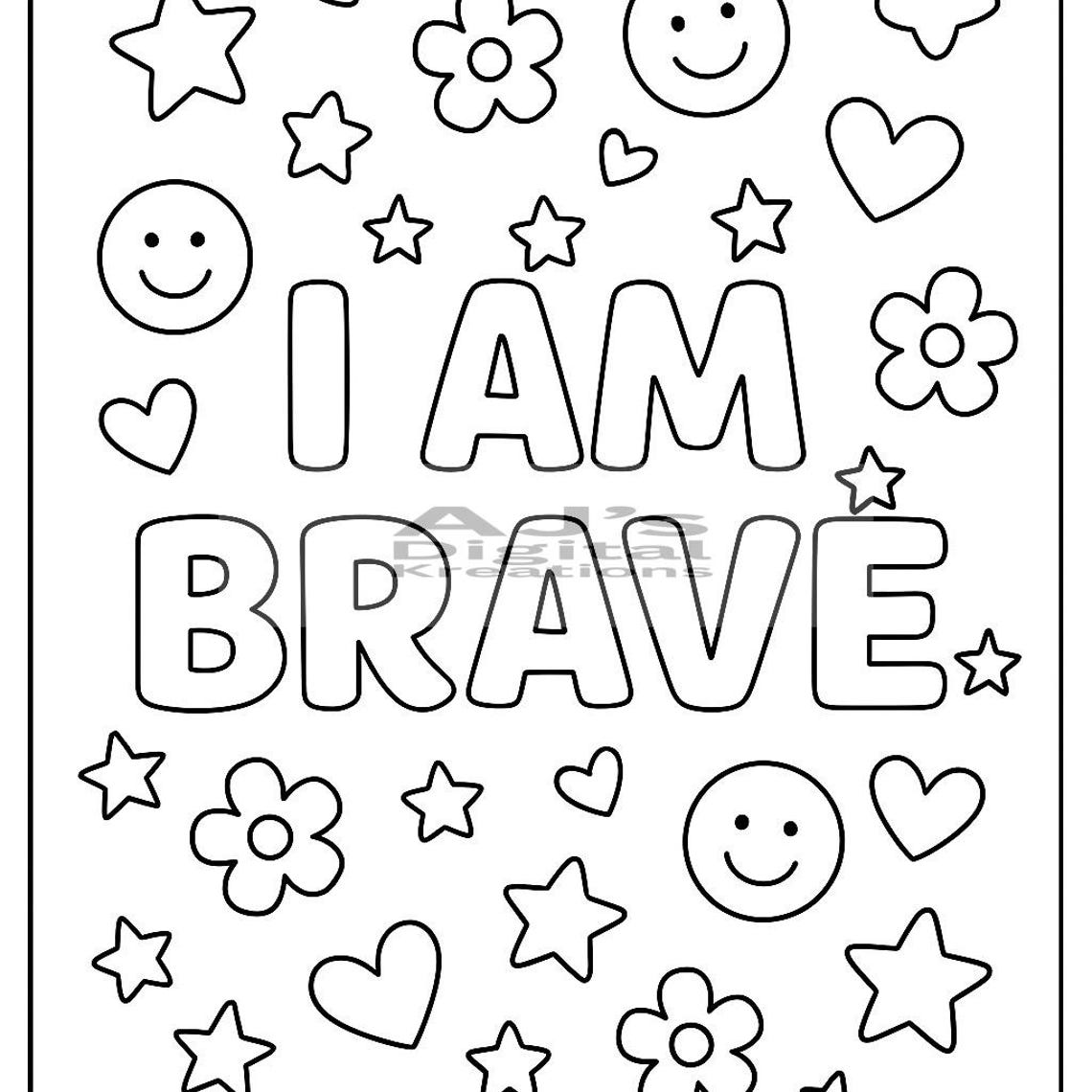 Kids' Affirmation Coloring Pages: I Am Kind, Brave, Loved (PDF) - Etsy