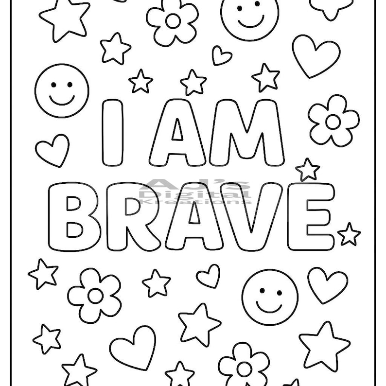 Kids' Affirmation Coloring Pages: I Am Kind, Brave, Loved (PDF) - Etsy