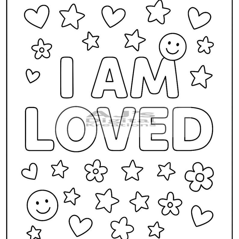 Kids' Affirmation Coloring Pages: I Am Kind, Brave, Loved (PDF) - Etsy