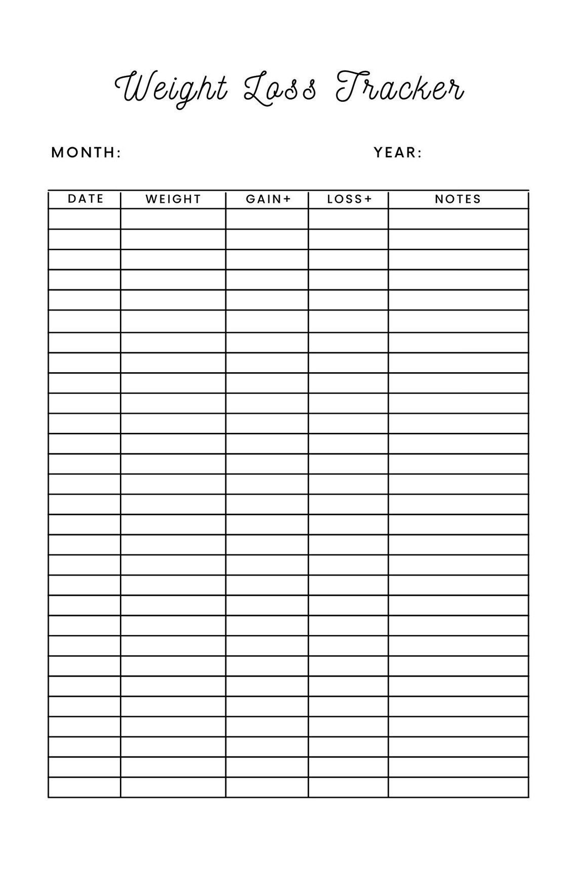 Minimalist Weight Loss Tracker - Etsy