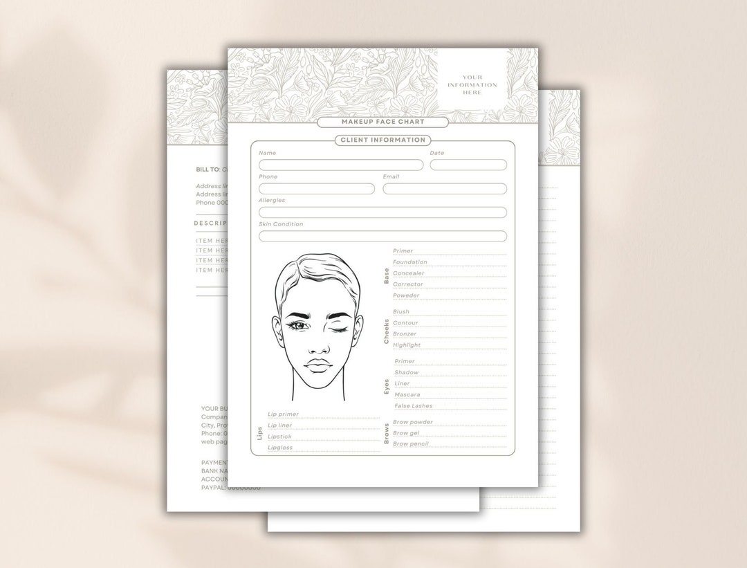 Makeup Artist Face Chart Makeup Artist Form Freelance Makeup Form ...