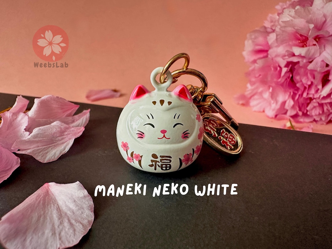 Maneki Neko Lucky Cat Keychain: Japanese Charm With Bell - Etsy
