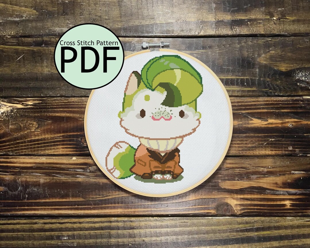 Matcha Cat Cross Stitch - Etsy