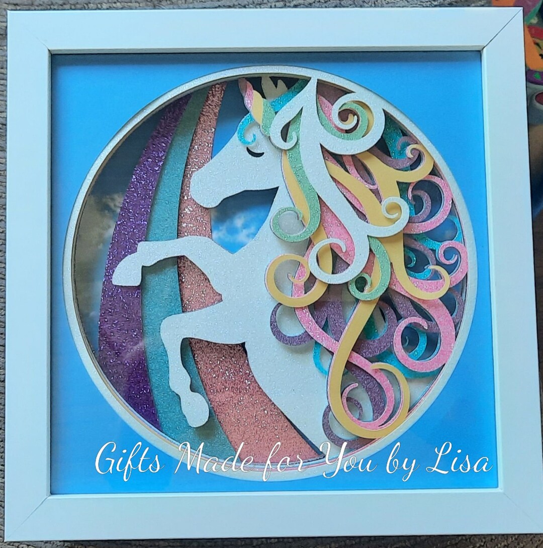 Unicorn Rainbow 3D Layered Shadow Box Kids Wall Art Bedroom Decor Gift ...