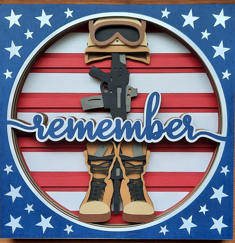 Battlefield Cross Military Remember Memorial Day 3D Layered Shadow Box ...