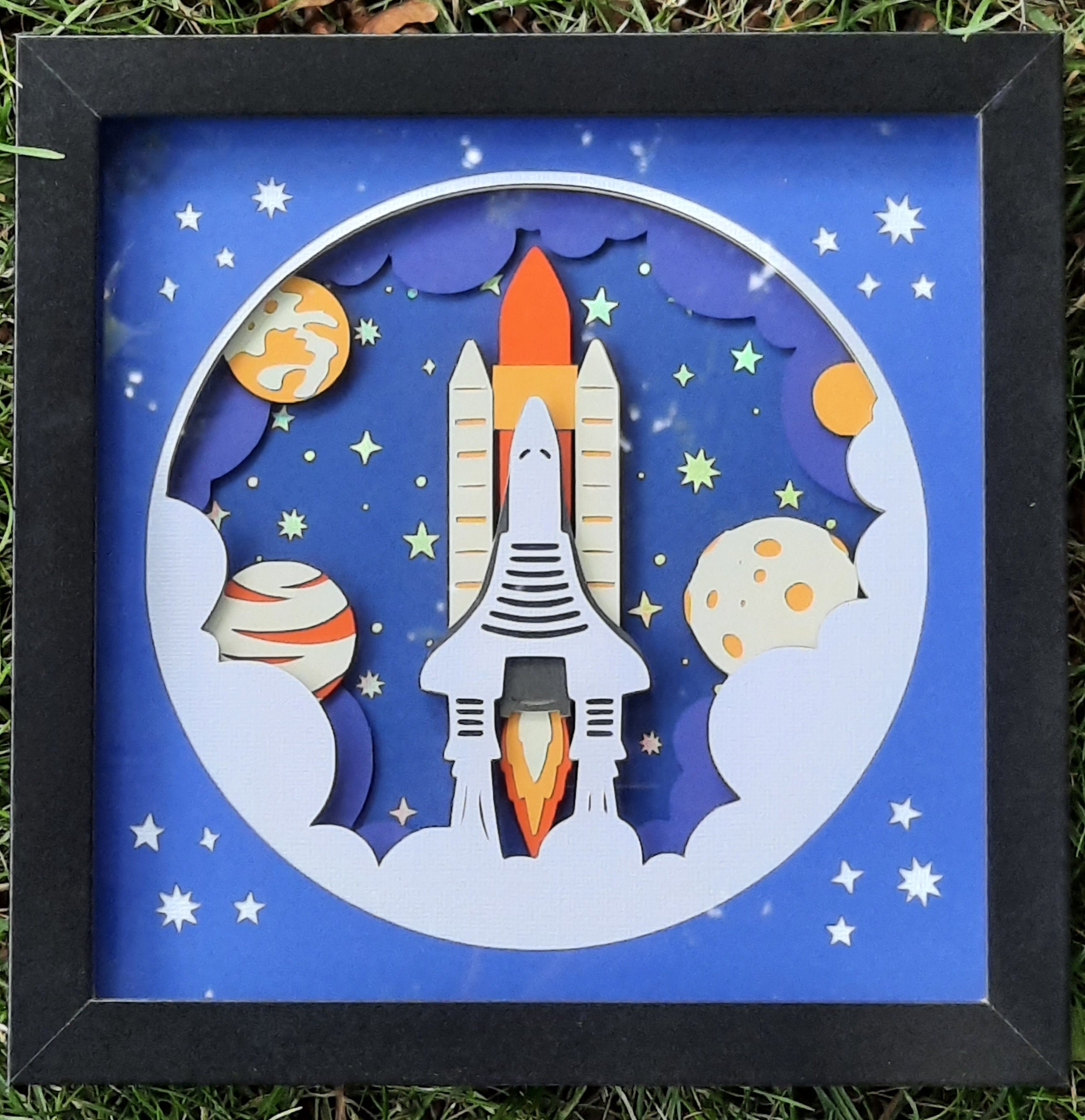 Spaceship 3D Layered Shadow Box Rocket Shadowbox Space Gift Wall Art ...