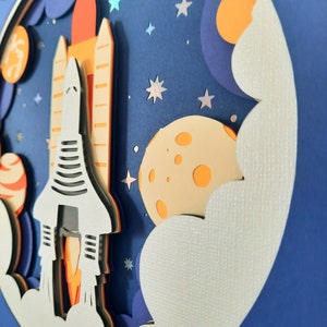 Spaceship 3D Layered Shadow Box Rocket Shadowbox Space Gift Wall Art ...