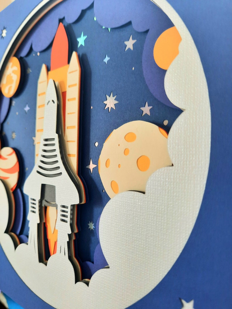 Spaceship 3D Layered Shadow Box Rocket Shadowbox Space Gift Wall Art ...