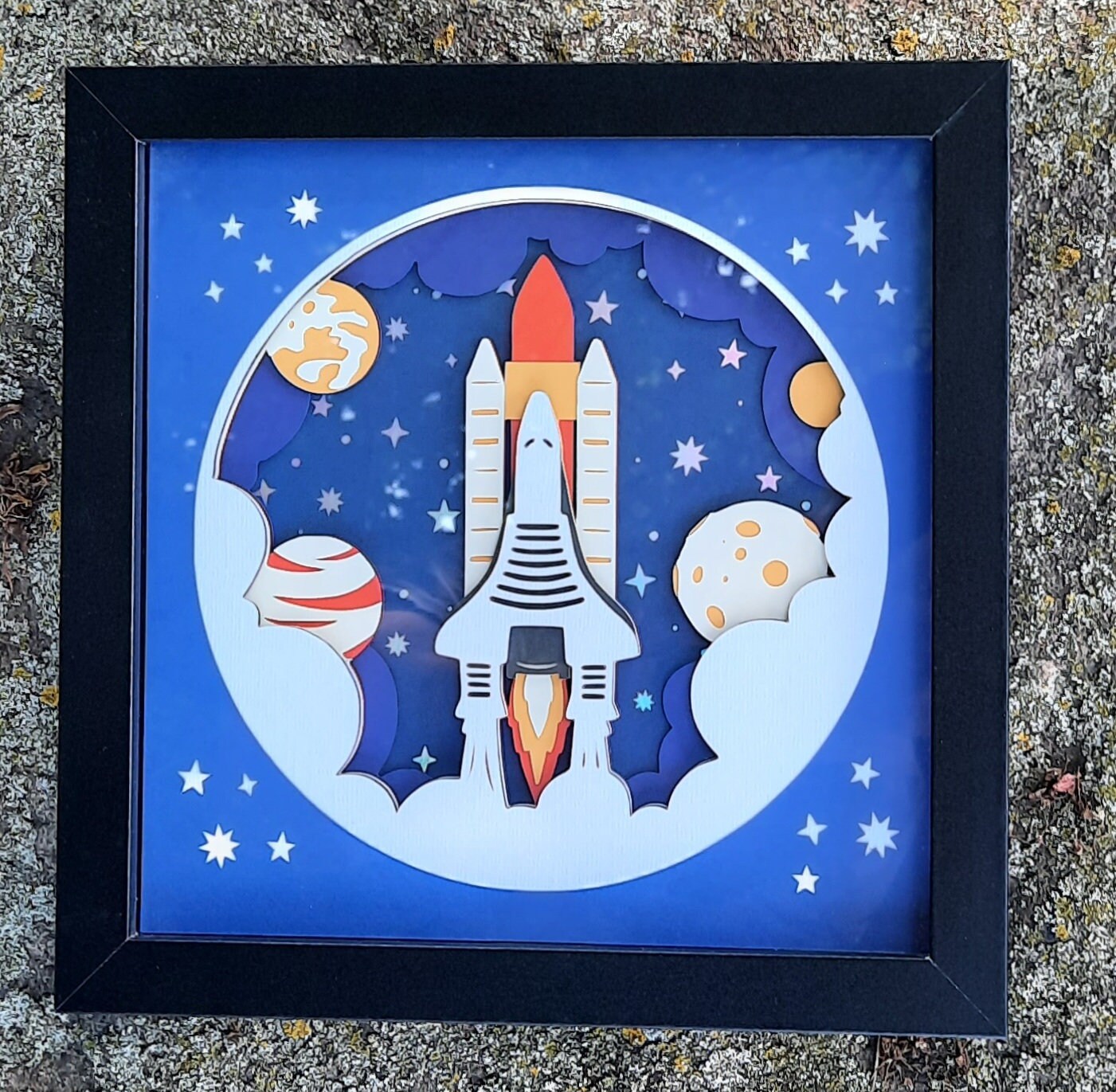 Spaceship 3D Layered Shadow Box Rocket Shadowbox Space Gift Wall Art ...