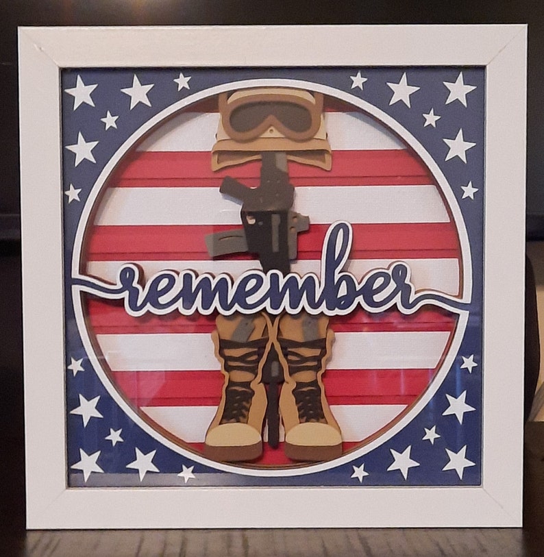 Battlefield Cross Military Remember Memorial Day 3D Layered Shadow Box ...