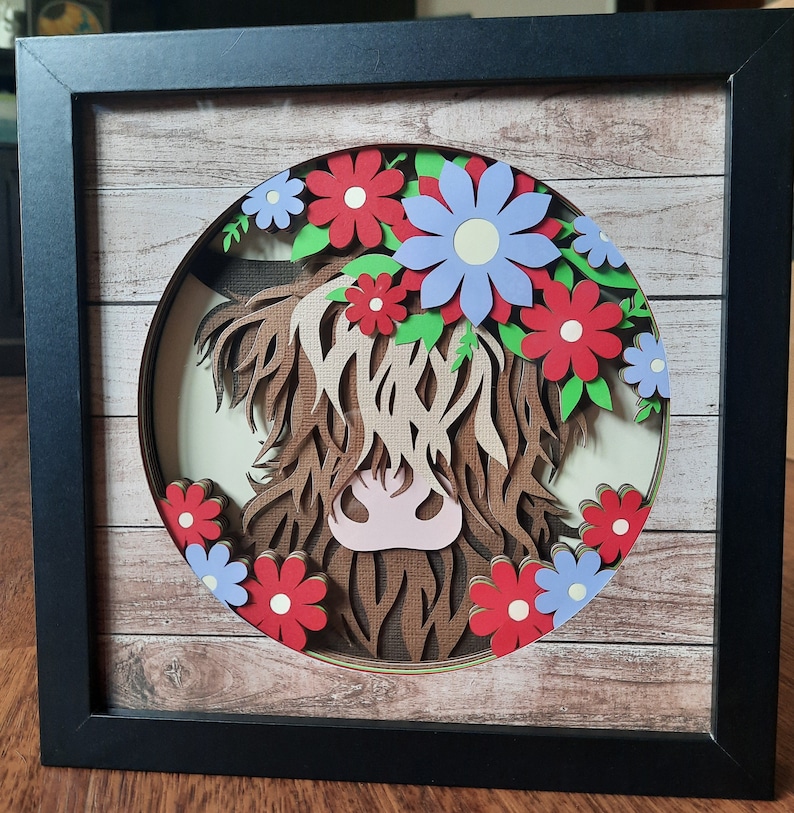 Highland Cow 3D Layered Shadow Box Farm Wall Art Gift Kitchen Decor ...