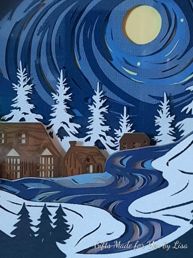 Shadow Box Starry Night Snowy Winter Cabin 3D Layered Shadow Box Wall ...