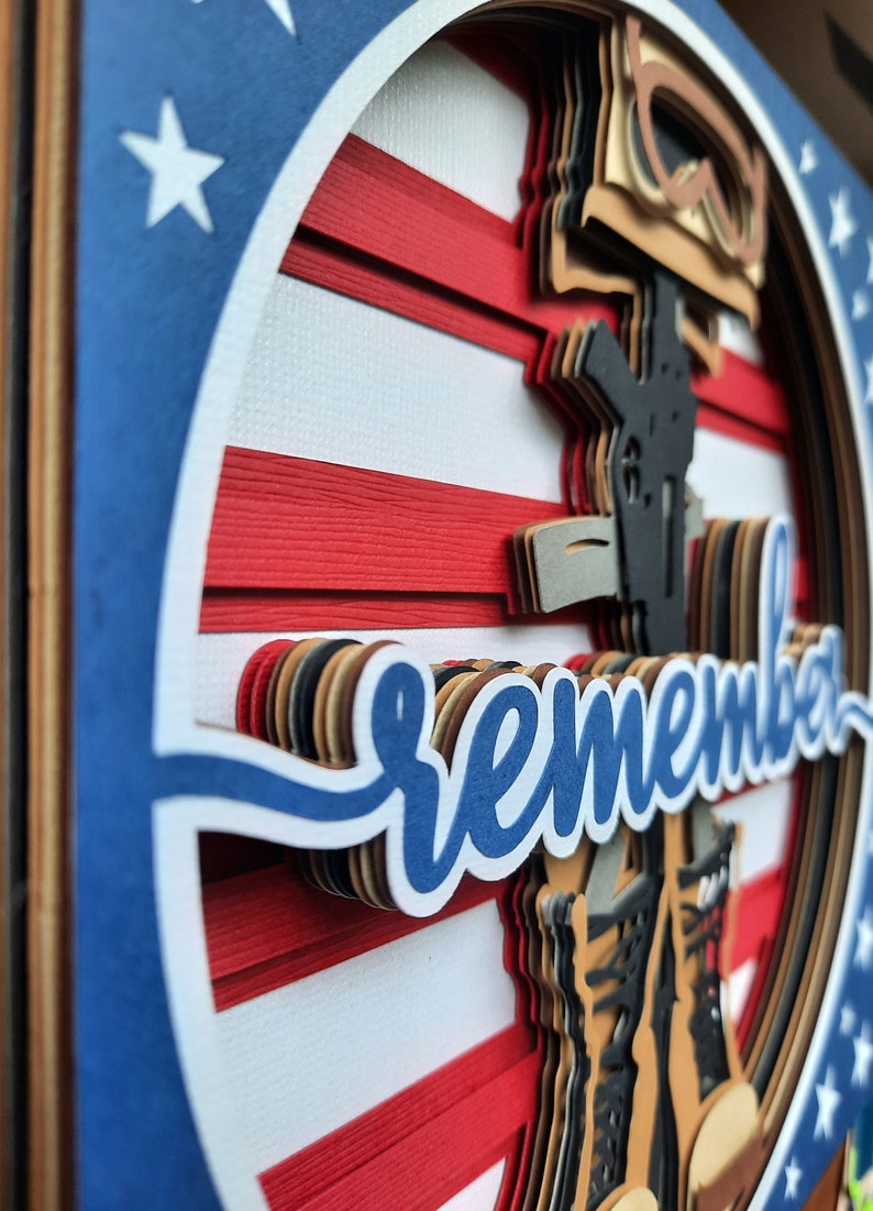 Battlefield Cross Military Remember Memorial Day 3D Layered Shadow Box ...