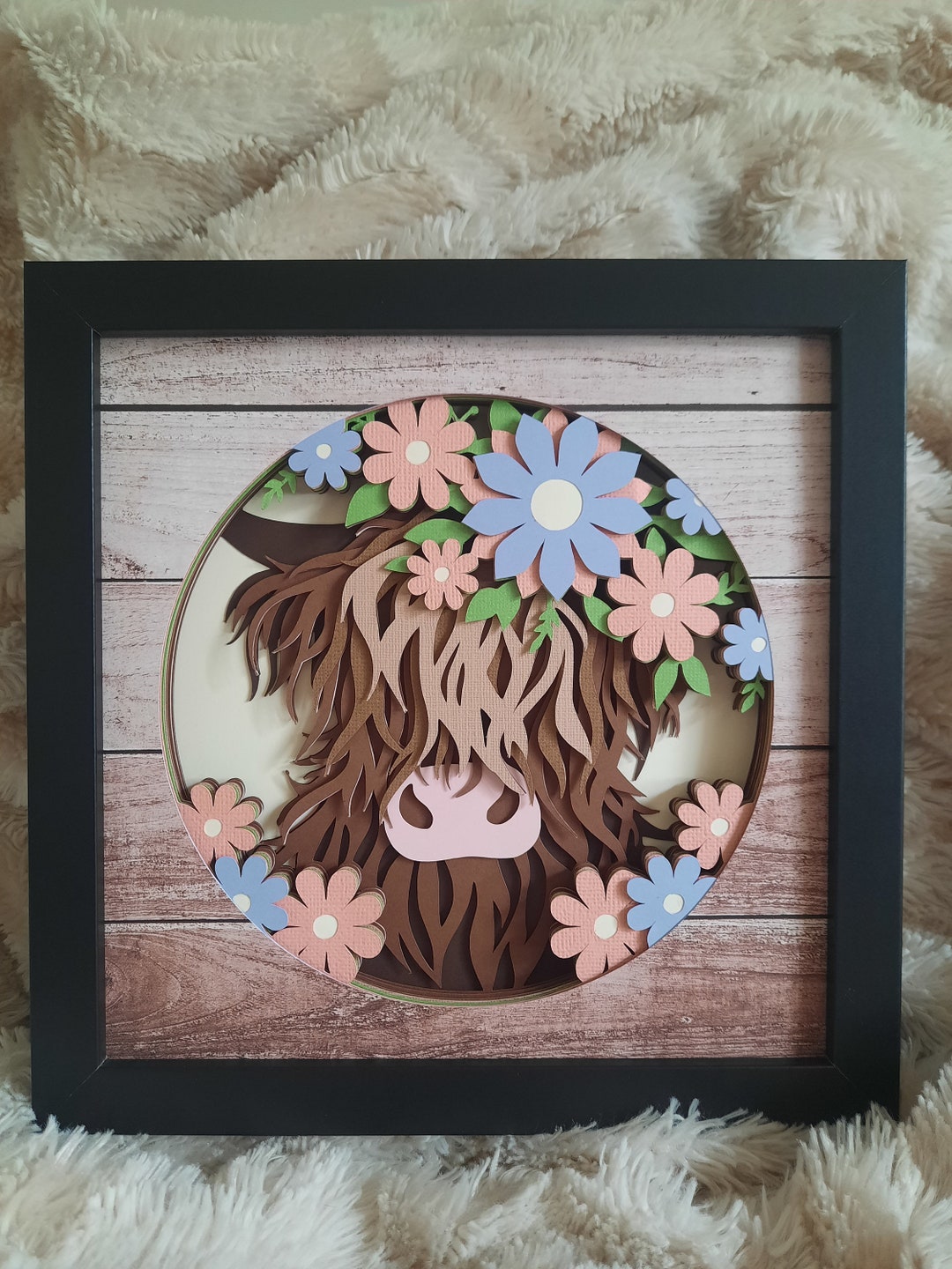 Highland Cow 3D Layered Shadow Box Farm Wall Art Gift Kitchen Decor ...