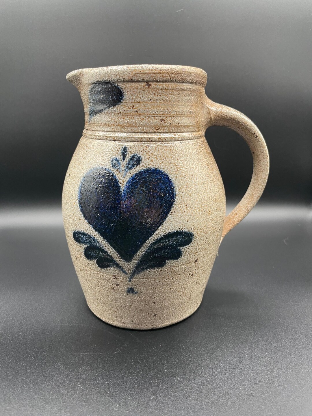 Vintage Rowe Pottery Salt Glazed Pitcher With Cobalt Blue Heart - Etsy