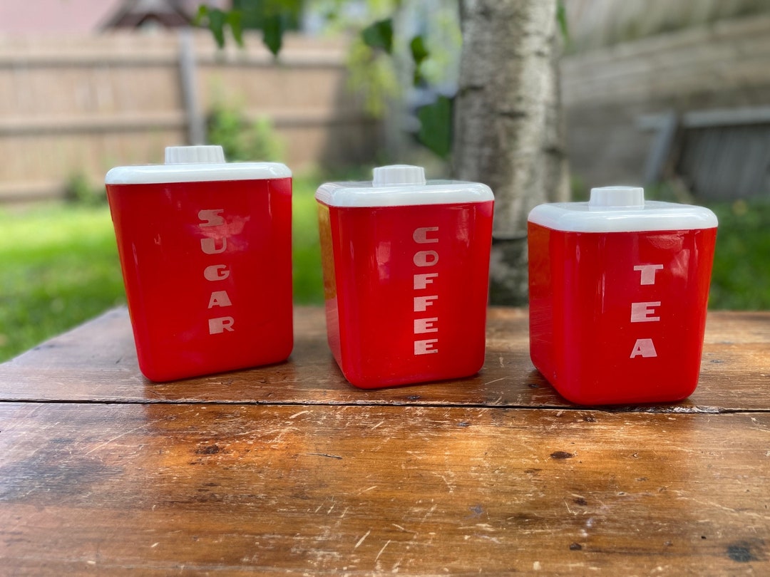 Vintage Lustro Ware Red Canisters - Sugar, Tea, Coffee With Lids - Etsy